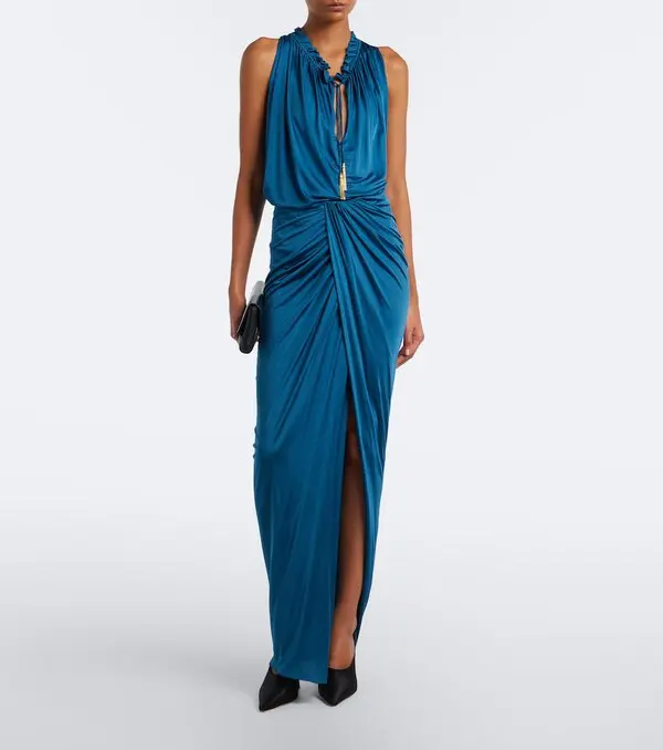 Balmain Draped Satin Maxi Skirt