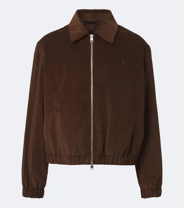 AMI Paris De Coeur Cotton Corduroy Blouson Jacket - Brown