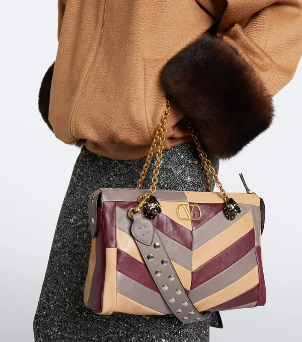 Valentino Garavani Panthea Medium Chevron Leather Shoulder Bag