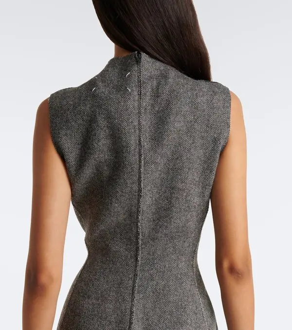 MAISON MARGIELA Herringbone Virgin Wool Midi Dress