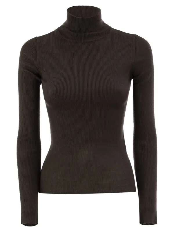 Max Mara Mxscavallo Pure Virgin Wool Ribbed Roll-neck Jumper - Brown