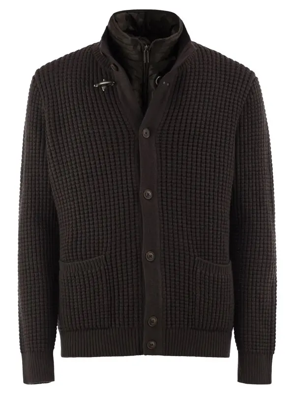 FAY Wool Cardigan With Removable Padded Gilet - Brown