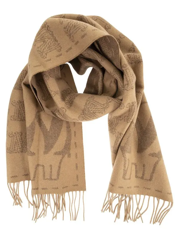 Max Mara Mxacharme Pure Cashmere Jacquard Monogram Scarf - Brown