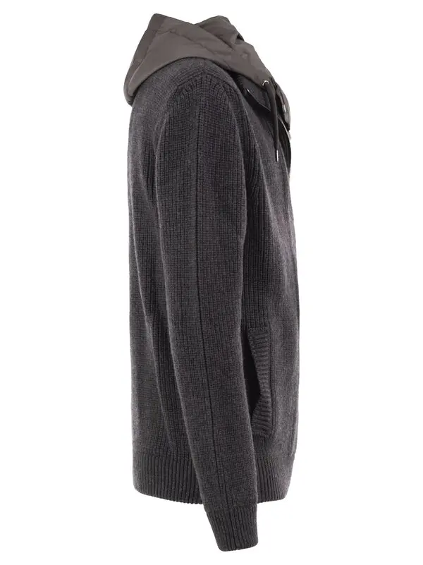 Herno Rib-knit Cardigan With Removable Bib And Hood - Multicolor