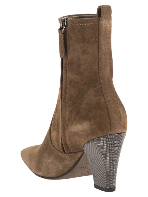Brunello Cucinelli Suede Ankle Boots With Jewelled Heel
