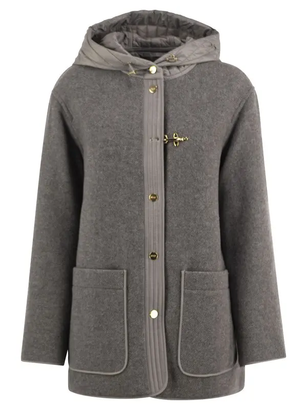 FAY Wool-blend Coat With Padded Hood - Gray