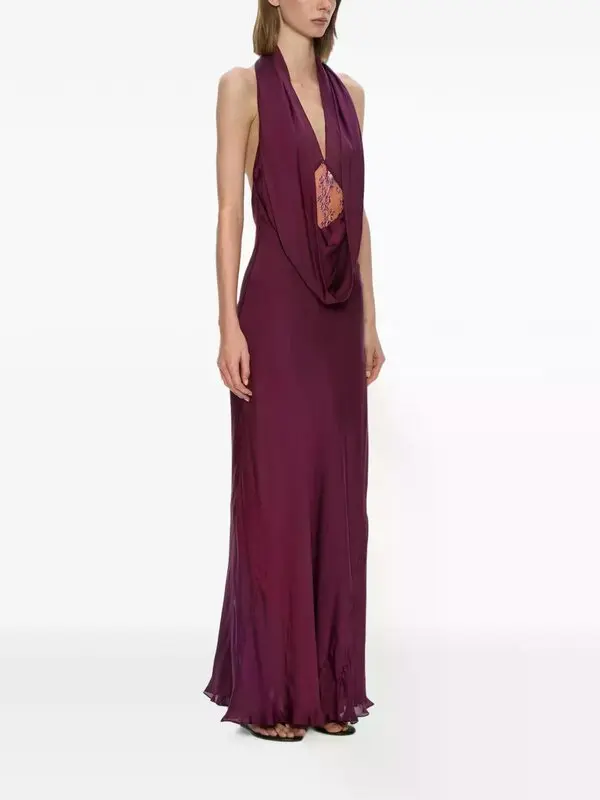 Christopher Esber Cesura Cowl Lace Gown Maxi Dress - Purple