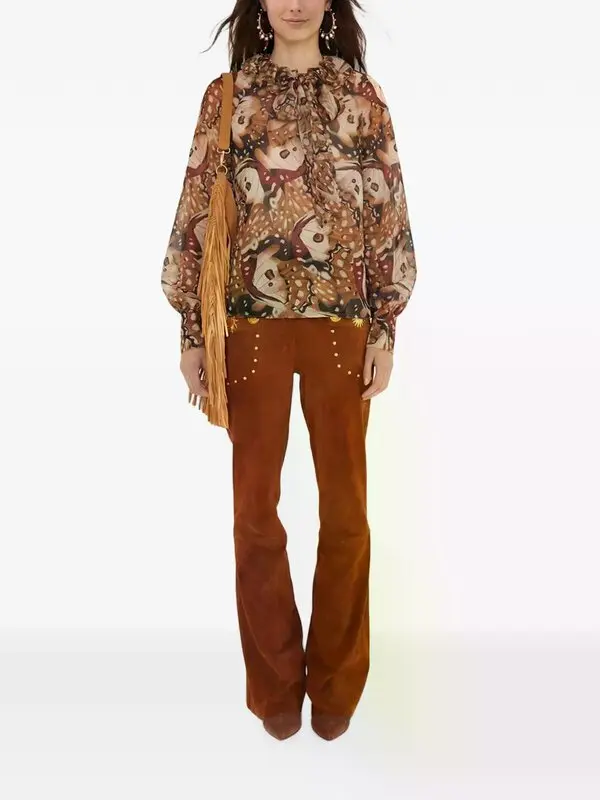 Farm Rio Butterfly-print Ruffled Blouse