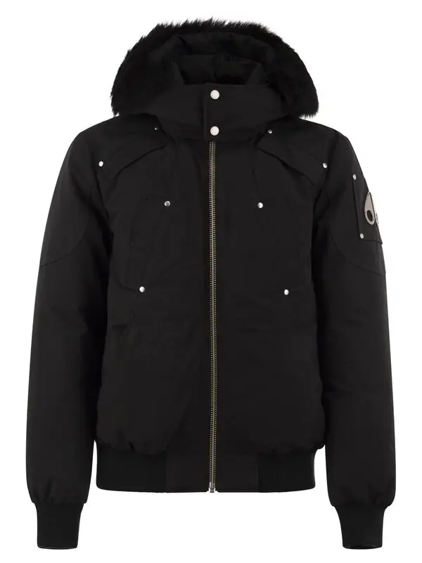 Moose Knuckles Original Ballistic Down-filled Bomber Jacket With Hood And Shearling Trim - Black