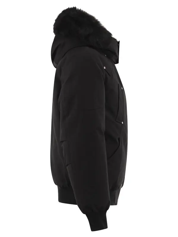 Moose Knuckles Original Ballistic Down-filled Bomber Jacket With Hood And Shearling Trim - Black