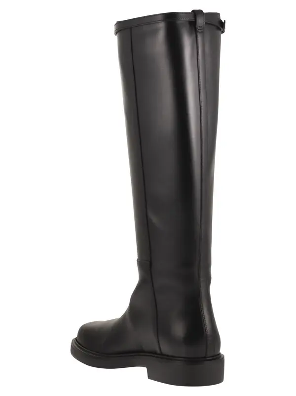 TOD'S Calfskin Leather Knee-high Boots With T Detail - Black