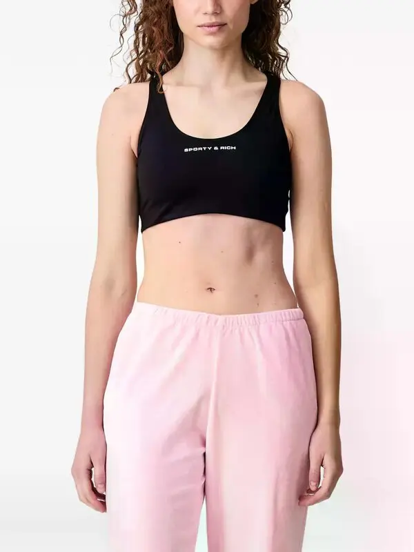 Sporty & Rich Logo-print Racerback Sports Bra - Black