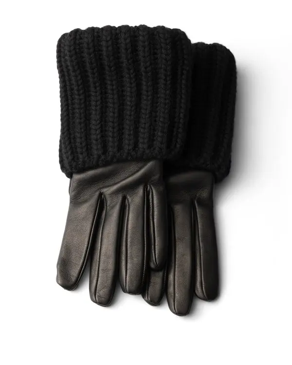 Prada Nappa Leather And Knit Gloves