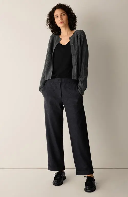 Eileen Fisher High Waist Ankle Straight Leg Wool Pants