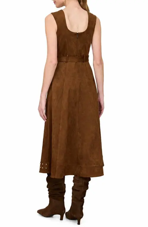 ZOE AND CLAIRE Stud Sleeveless Faux Suede Maxi Dress