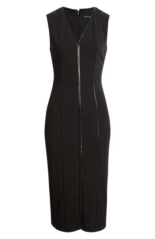 Maggy London Leather Trim Sleeveless Midi Dress - Black