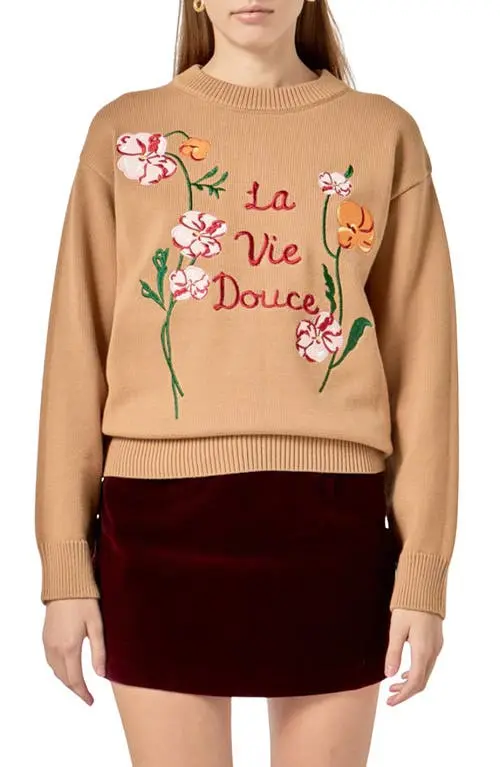 English Factory Flower Embroidered Sweater