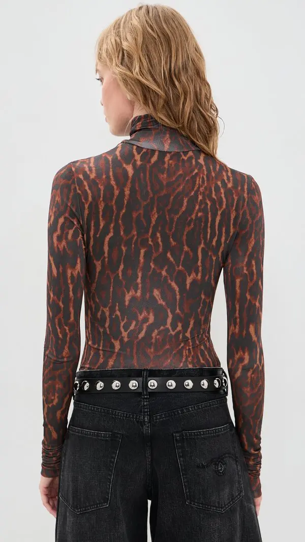 GANNI Printed Shiny Jersey Turtleneck