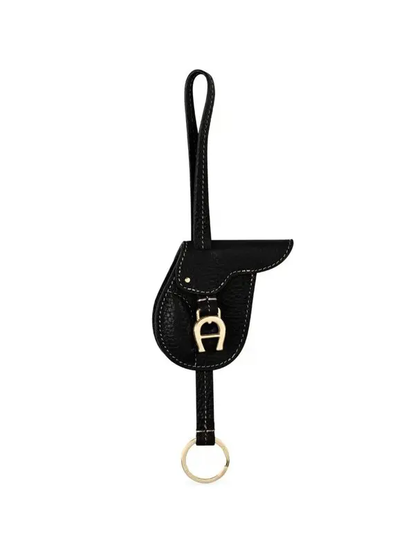 AIGNER Fashion Saddle Leather Keychain - Black