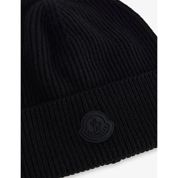 Moncler Contrast Badge Wool Beanie