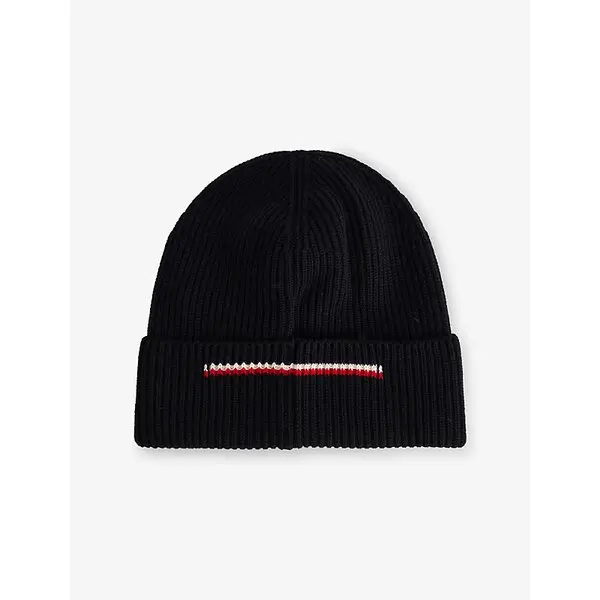 Moncler Contrast Badge Wool Beanie