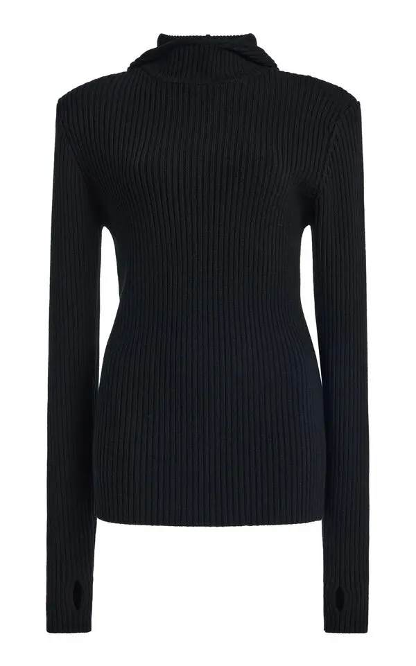 THE FRANKIE SHOP Larice Hooded Knit Wool Top