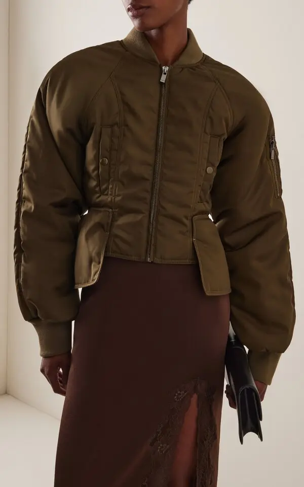 Balmain Peplum Nylon Bomber Jacket