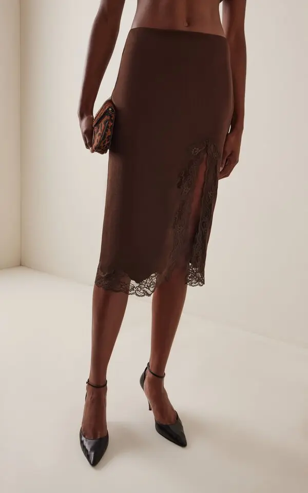 Balmain Lace Slit Knit Knee-length Skirt