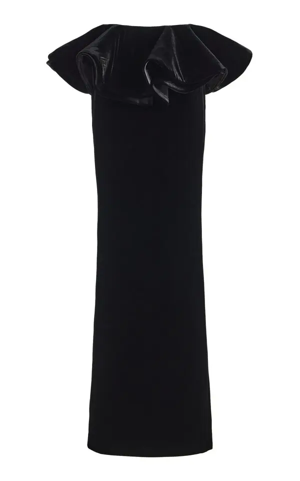 THE NEW ARRIVALS ILKYAZ OZEL Velvet Maxi Peplum Skirt - Black