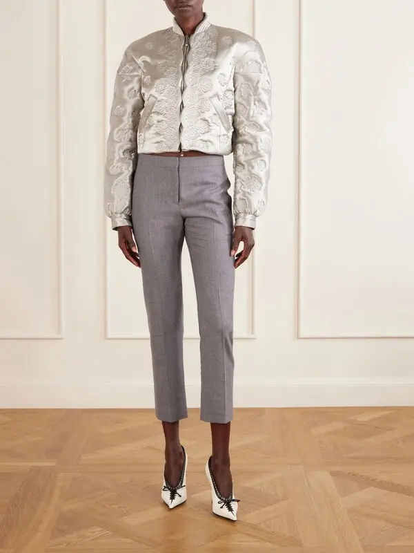 Alexander McQueen Cropped Padded Floral-embroidered Satin Jacket