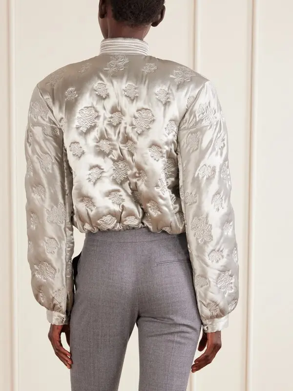 Alexander McQueen Cropped Padded Floral-embroidered Satin Jacket