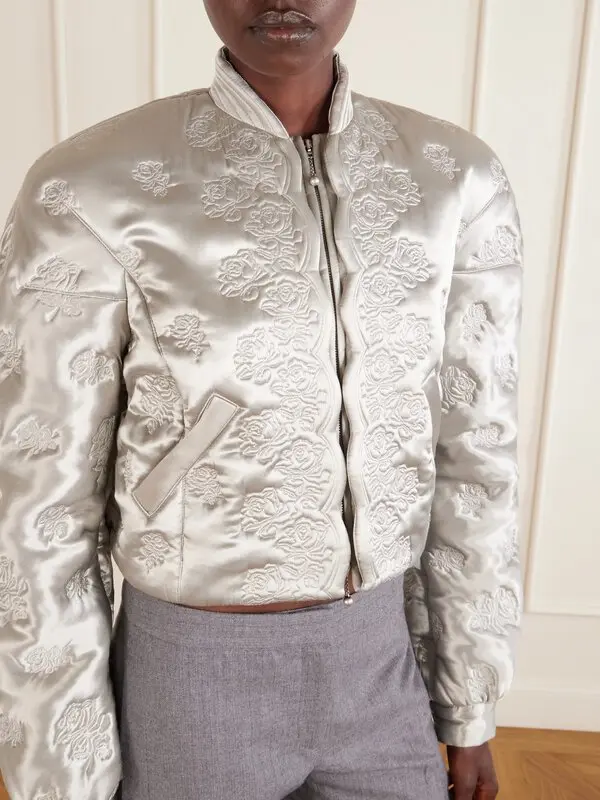 Alexander McQueen Cropped Padded Floral-embroidered Satin Jacket