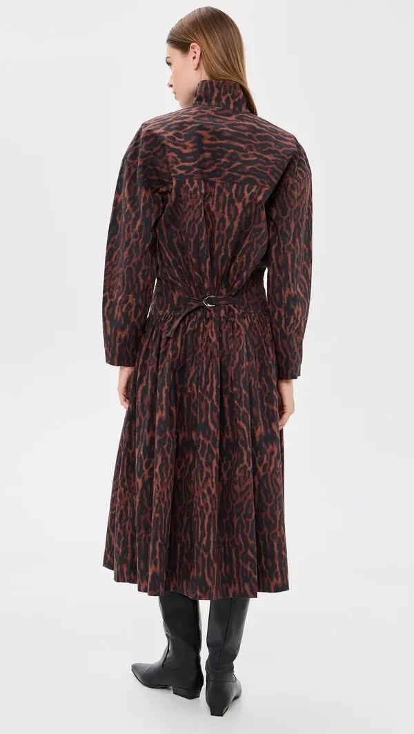GANNI Printed Stretch Cotton Long Utility Dress - Rawhide