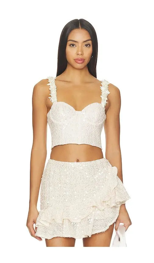 PatBO Lara Crochet Corset Top - Beige