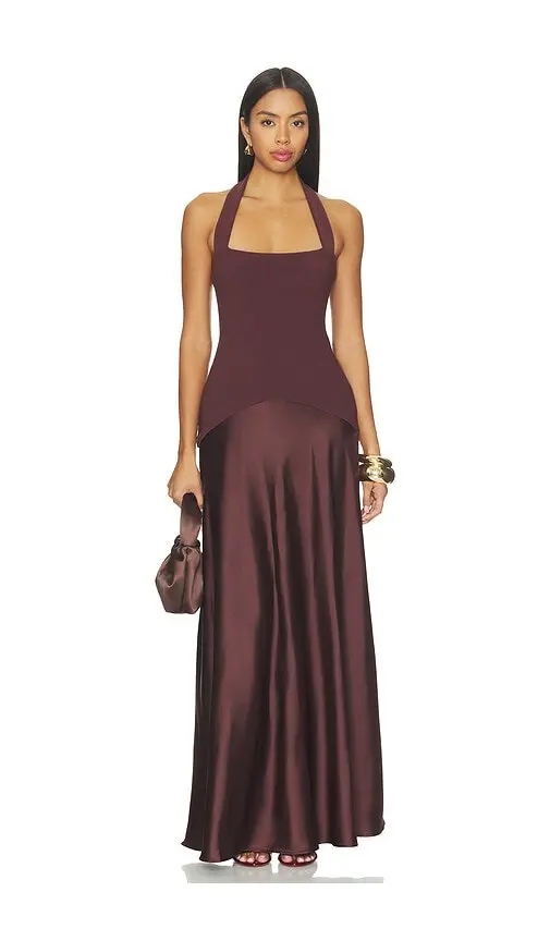 NOOKIE Alice Halter Maxi Dress In Chocolate