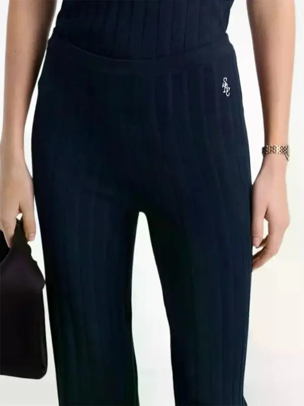 Sporty & Rich Ribbed-knit Embroidered-logo Trousers