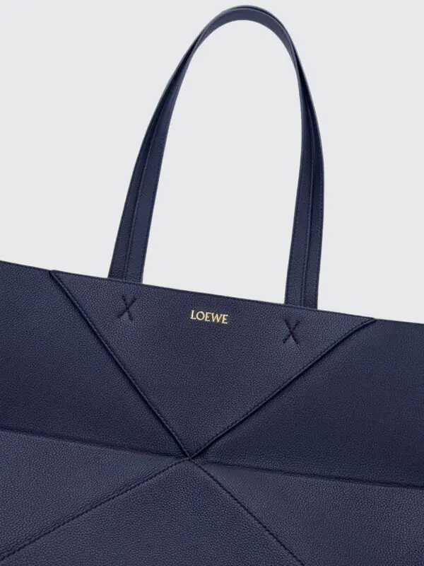 Loewe Puzzle Fold Medium Calfskin Leather Tote Bag With Double Handle - Blue