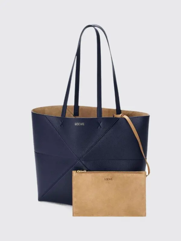 Loewe Puzzle Fold Medium Calfskin Leather Tote Bag With Double Handle - Blue