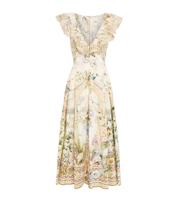 Camilla Stretch-cotton Midsummer Masterpiece Frill Neck Midi Dress