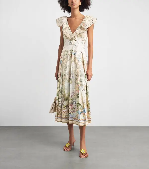Camilla Stretch-cotton Midsummer Masterpiece Frill Neck Midi Dress