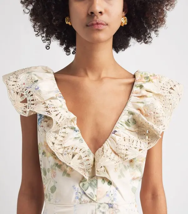 Camilla Stretch-cotton Midsummer Masterpiece Frill Neck Midi Dress