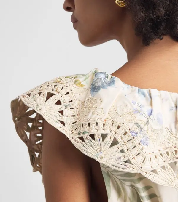 Camilla Stretch-cotton Midsummer Masterpiece Frill Neck Midi Dress