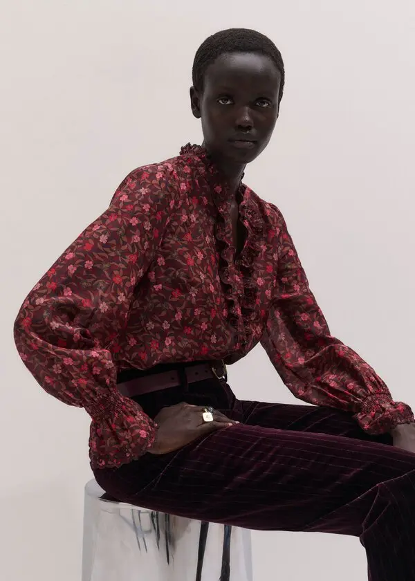 ME+EM Silk Cotton Stained Glass Daisy Print Blouse