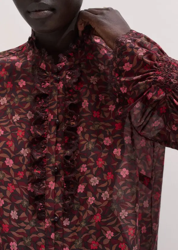 ME+EM Silk Cotton Stained Glass Daisy Print Blouse