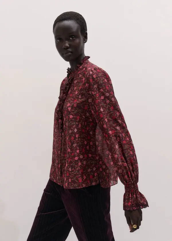 ME+EM Silk Cotton Stained Glass Daisy Print Blouse
