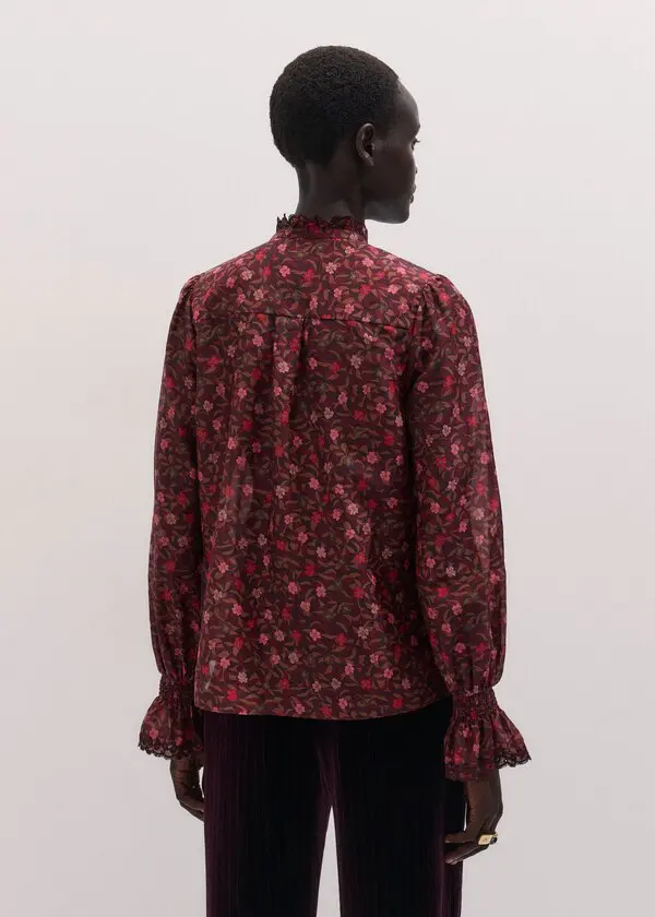 ME+EM Silk Cotton Stained Glass Daisy Print Blouse