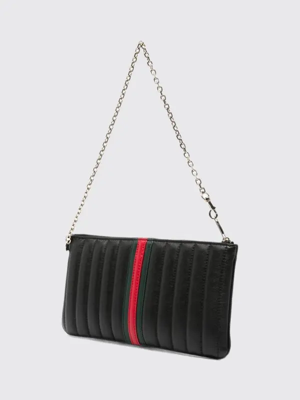 Gucci Gg Marmont Quilted Lambskin Leather Shoulder Bag With Web Stripe - Black