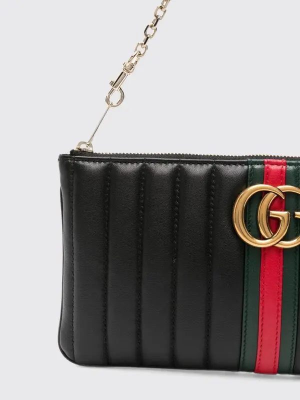 Gucci Gg Marmont Quilted Lambskin Leather Shoulder Bag With Web Stripe - Black