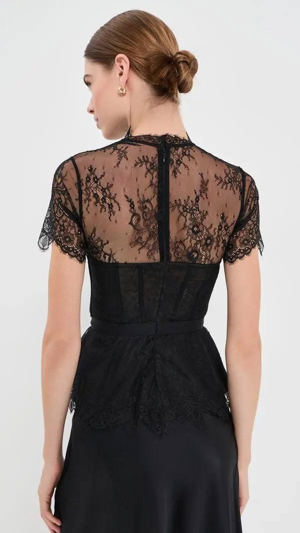 Simkhai Kehlani Lingerie Lace Short Sleeve Bustier Top - Black