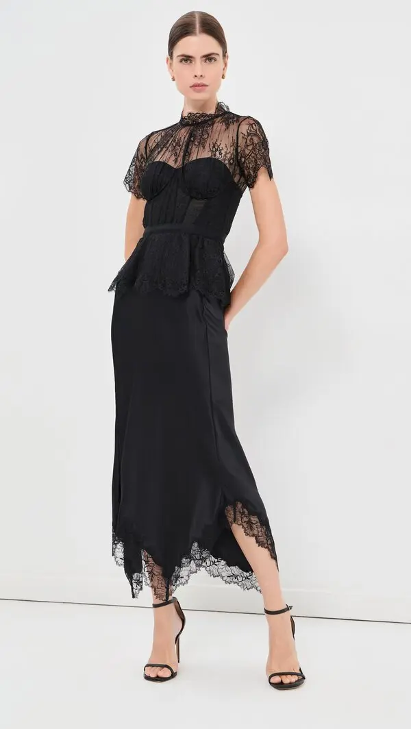 Simkhai Kehlani Lingerie Lace Short Sleeve Bustier Top - Black